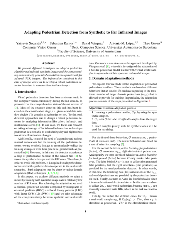 Pdf Adapting Pedestrian Detection From Synthetic To Far Infrared Images