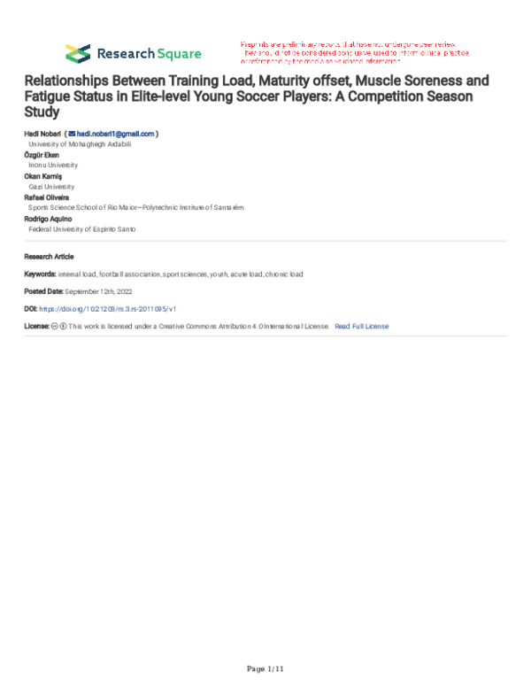 (PDF) Relationships Between Training Load, Maturity offset, Muscle ...