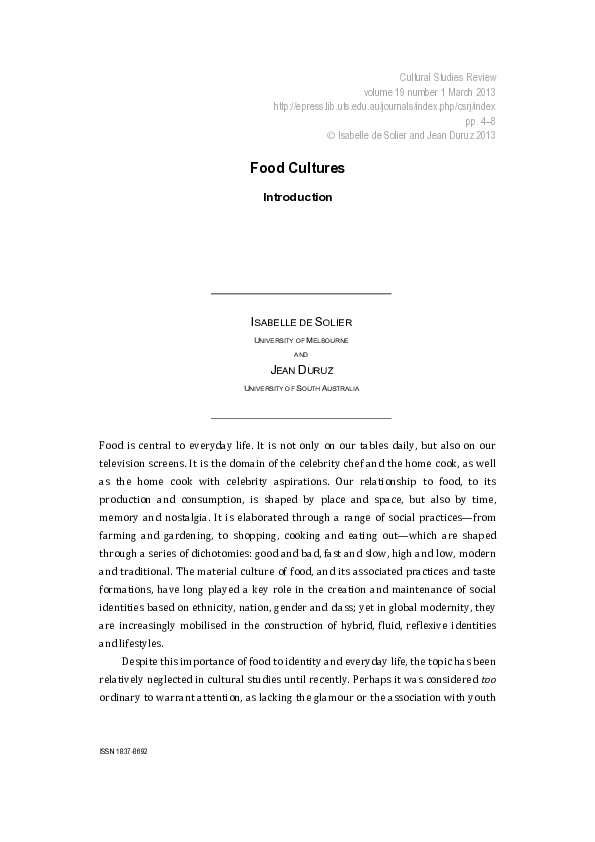 (PDF) Food Cultures: Introduction | Jean Duruz - Academia.edu