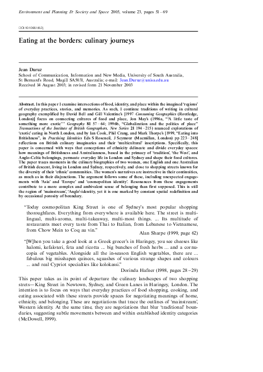 (PDF) Eating at the Borders: Culinary Journeys