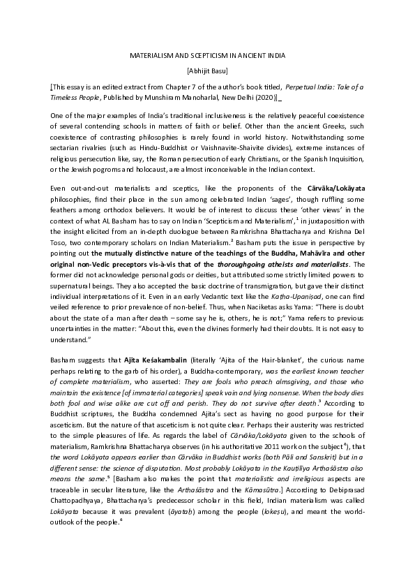 (DOC) MATERIALISM AND SCEPTICISM IN ANCIENT INDIA