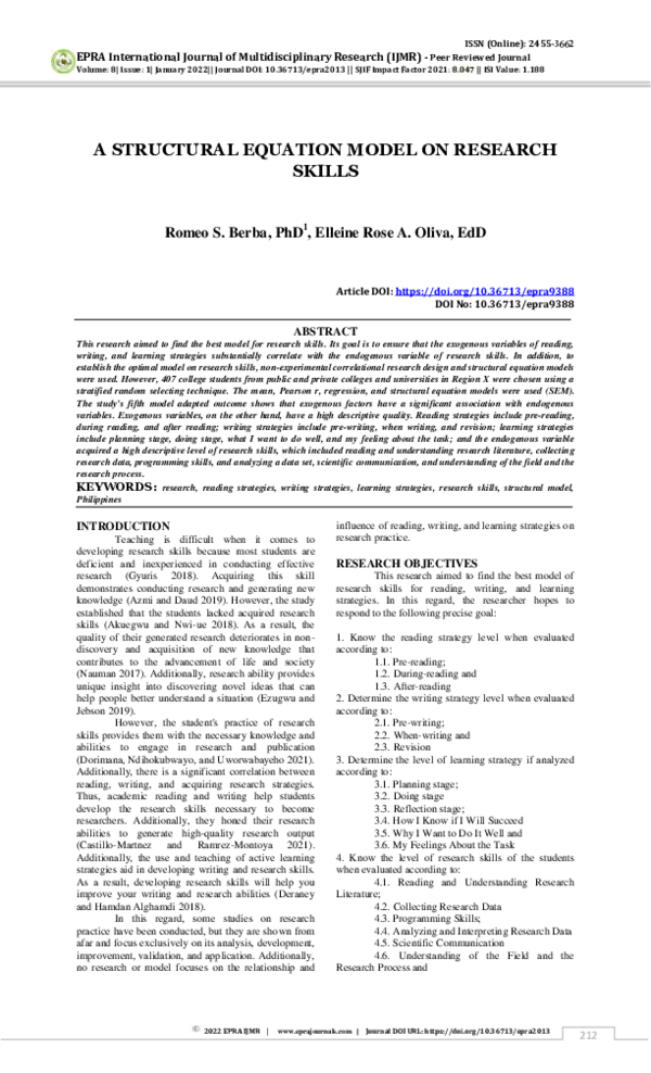 (PDF) A Structural Equation Model on Research Skills