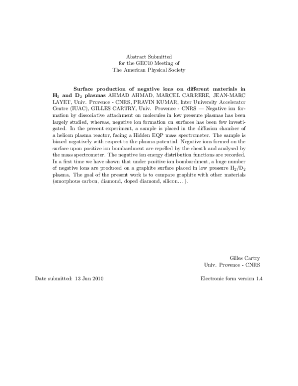 (PDF) Surface production of negative ions on different materials in H ...