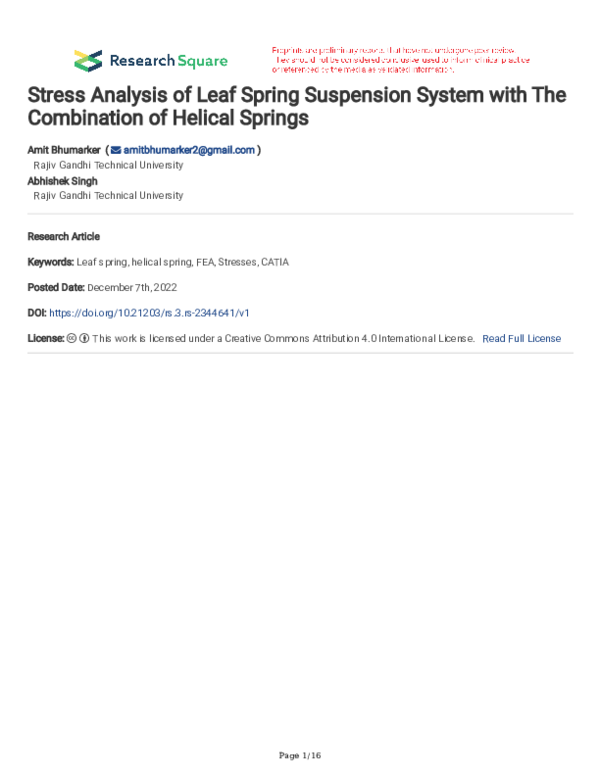 (PDF) Stress Analysis of Leaf Spring Suspension System with The ...