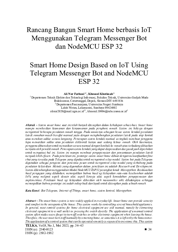 (PDF) Rancang Bangun Smart Home berbasis IoT Menggunakan Telegram ...