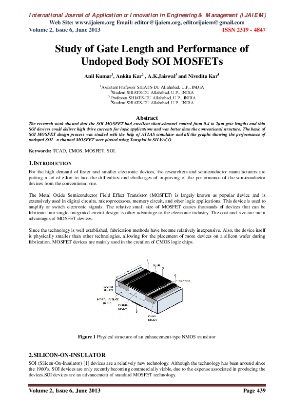 (PDF) Study of Gate Length and Performance of Undoped Body SOI MOSFETs
