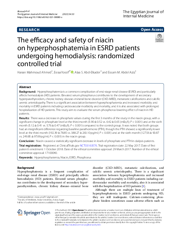 (PDF) The efficacy and safety of niacin on hyperphosphatemia in ESRD ...