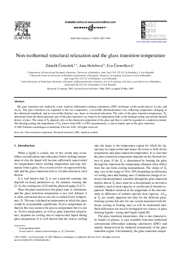 (PDF) Glass Transition: Thermodynamic vs Kinetic Factors