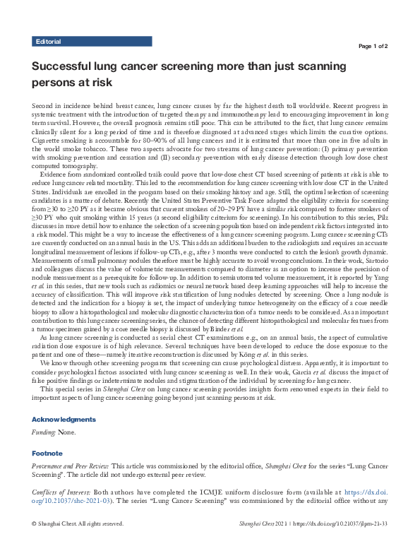 (PDF) Successful lung cancer screening more than just scanning persons at risk