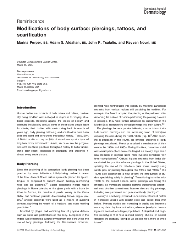 (PDF) Modifications of body surface: piercings, tattoos, and scarification