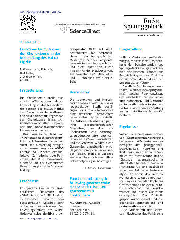 (PDF) Function and Strength Following Gastrocnemius Recession for ...