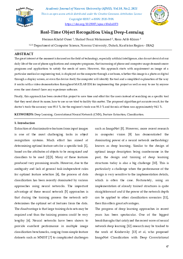 Pdf Real Time Object Recognition Using Deep Learning