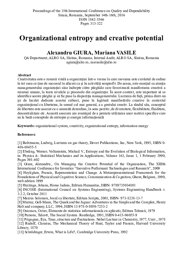 (PDF) Organizational entropy and creative potential
