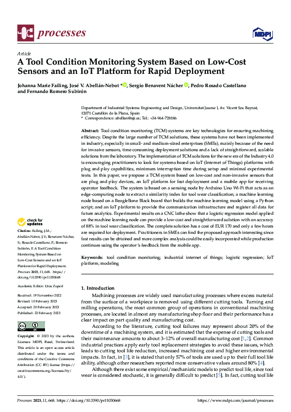 Pdf A Tool Condition Monitoring System Based On Low Cost Sensors And