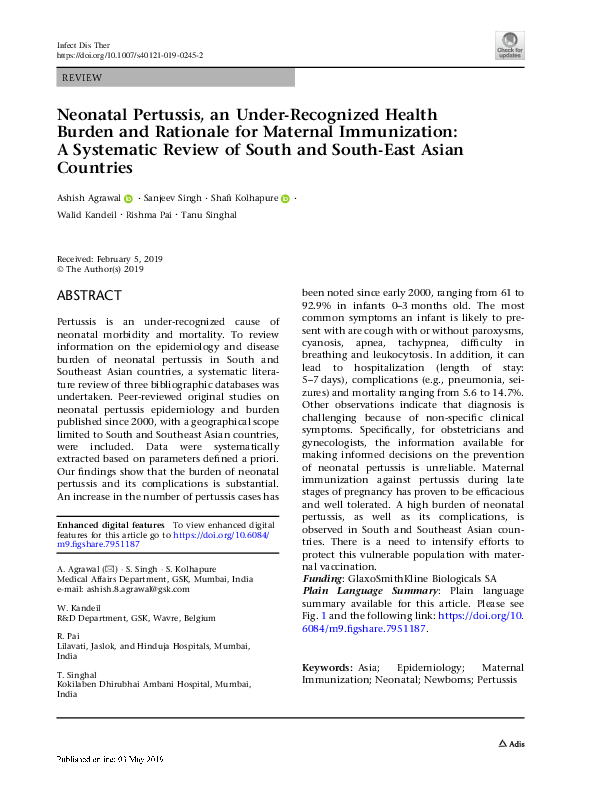 (PDF) Neonatal Pertussis, an Under-Recognized Health Burden and ...