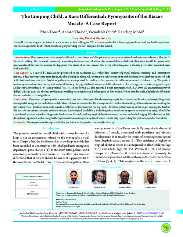 (PDF) The Limping Child, a Rare Differential: Pyomyositis of the ...