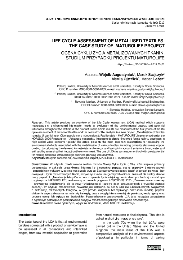 (PDF) Life Cycle Assessment of Metallised Textiles. The Case Study of ...