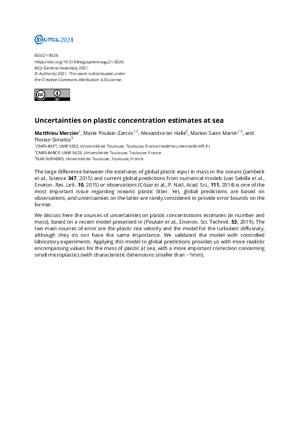 (PDF) Uncertainties on plastic concentration estimates at sea