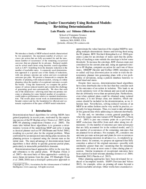 (PDF) Planning Under Uncertainty Using Reduced Models: Revisiting Determinization | Luis Pineda ...