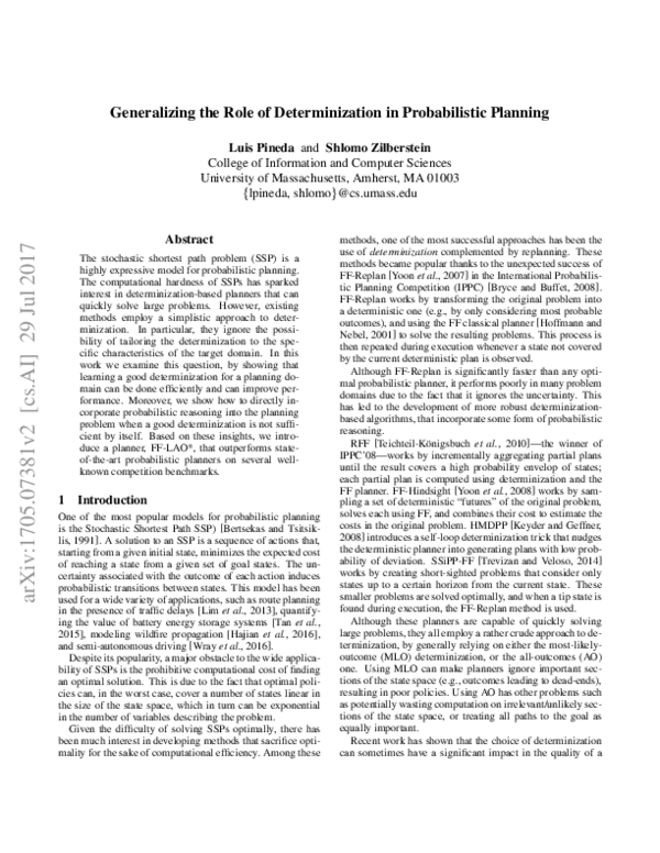 (PDF) Generalizing the Role of Determinization in Probabilistic Planning