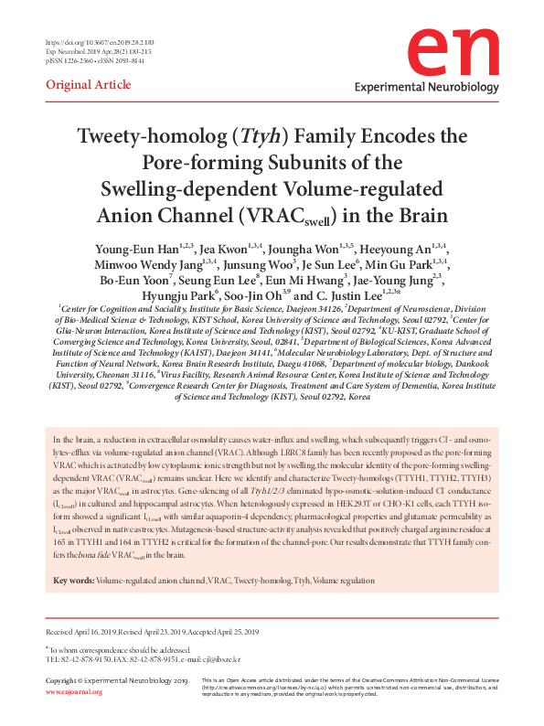 (PDF) Tweety-homolog (Ttyh) Family Encodes the Pore-forming Subunits of ...