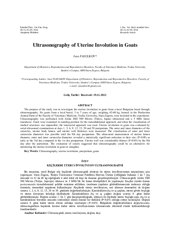 Pdf Ultrasonography Of Uterine Involution In Goats Ivan Fasulkov