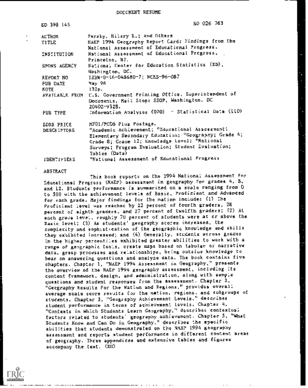 (PDF) NAEP 1994 Geography Report Card: Findings from the National ...