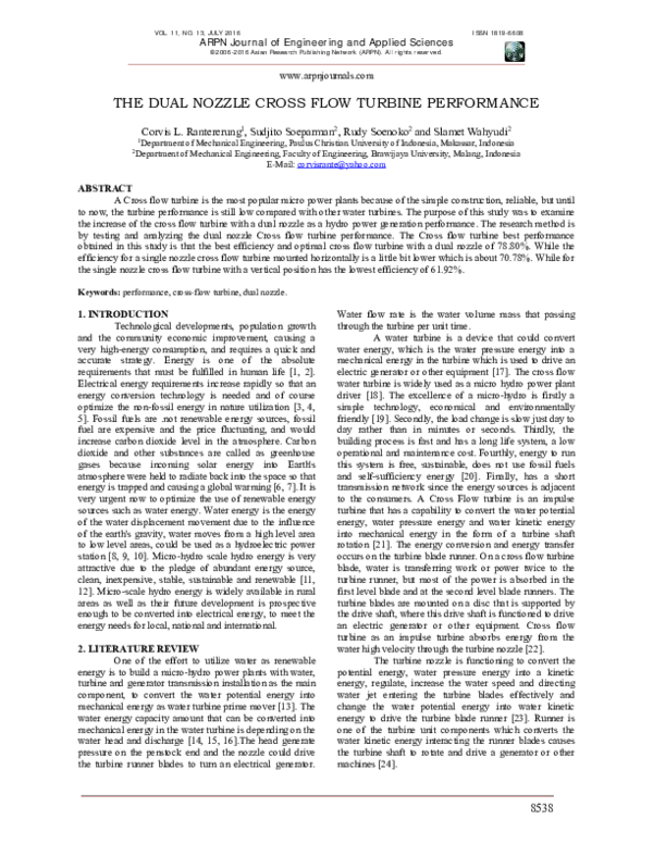 (PDF) The Dual Nozzle Cross Flow Turbine Performance