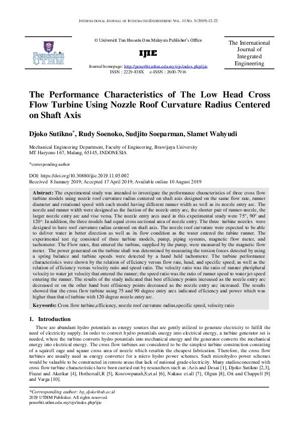 (PDF) The Performance Characteristics of The Low Head Cross Flow Turbine Using Nozzle Roof ...