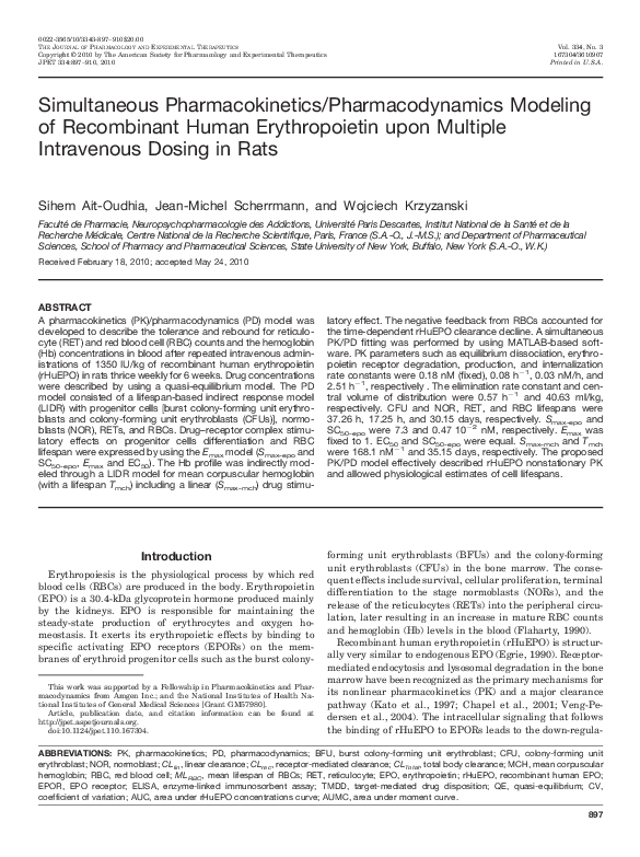 (PDF) Simultaneous Pharmacokinetics/Pharmacodynamics Modeling of Recombinant Human ...