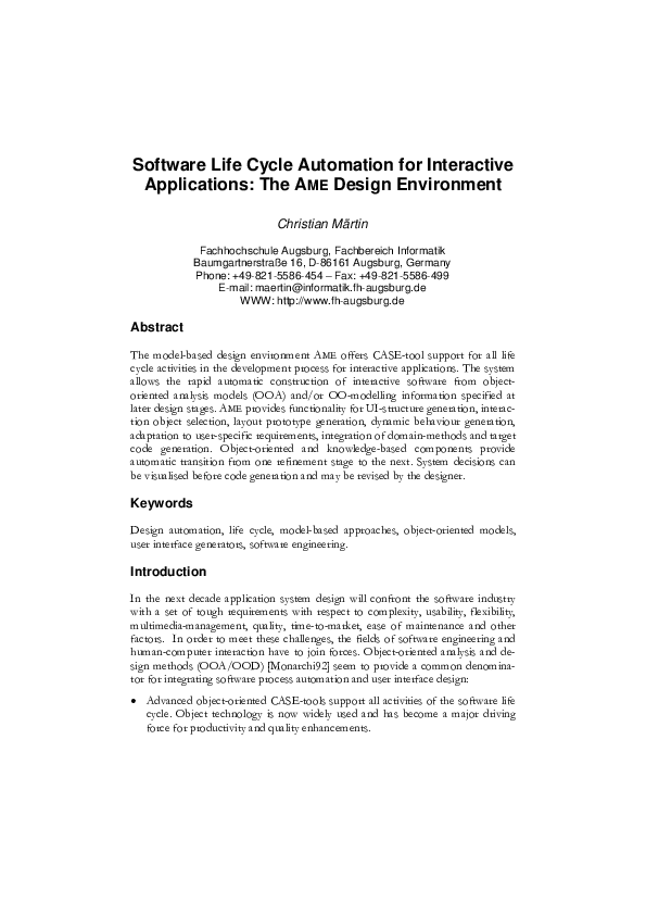 (PDF) Software Life Cycle Automation for Interactive Applications: The AME Design Environment