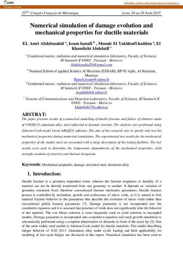 (PDF) Numerical simulation of damage evolution and mechanical properties for ductile materials
