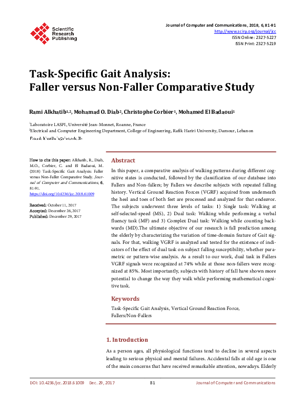 (PDF) Task-Specific Gait Analysis: Faller versus Non-Faller Comparative ...