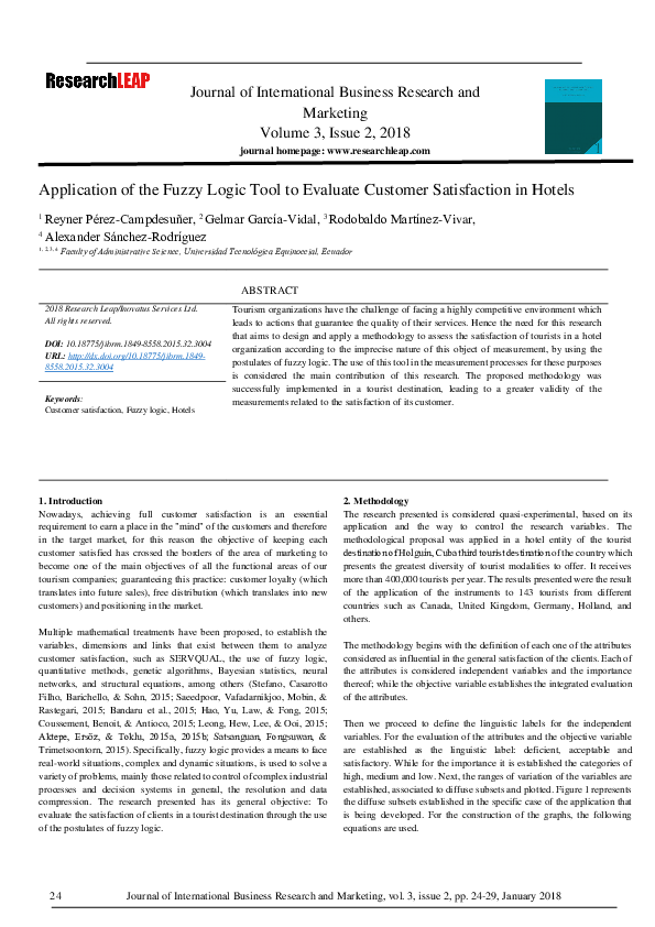 (PDF) Application of the Fuzzy Logic Tool to Evaluate Customer Satisfaction in Hotels