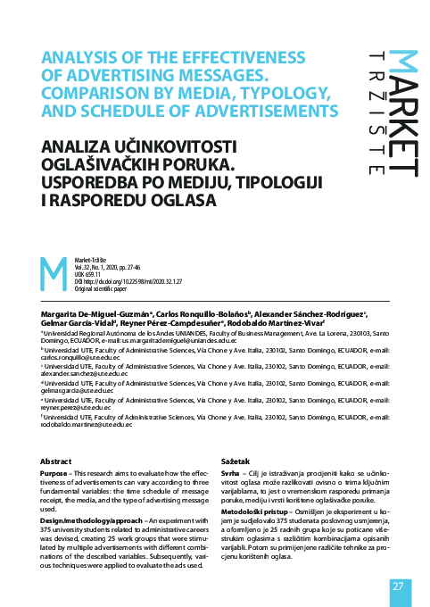 (PDF) Analysis of the Effectiveness of Advertising Messages. Comparison by Media, Typology, and ...
