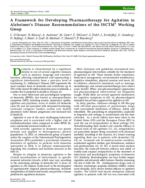 (PDF) A Framework for Developing Pharmacotherapy for Agitation in ...