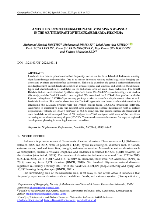 Pdf Landslide Surface Deformation Analysis Using Sbas Insar In The Southern Part Of The