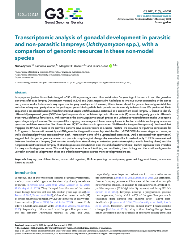 Pdf Transcriptomic Analysis Of Gonadal Development In Parasitic And