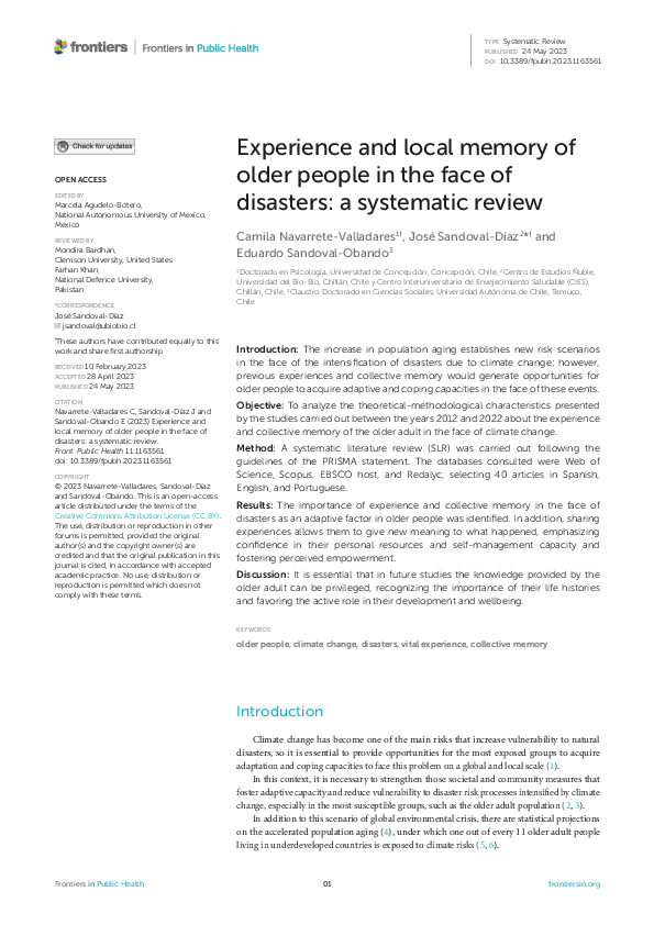 (PDF) (2023) Experience and local memory of older people in the face of ...