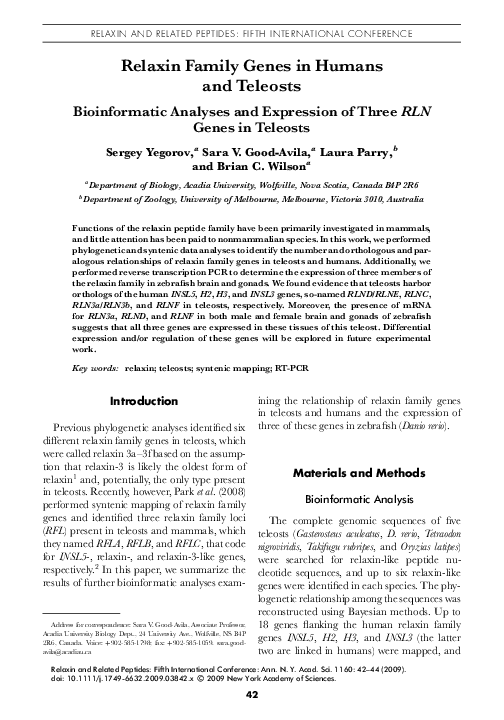 (PDF) Relaxin Family Genes in Humans and Teleosts