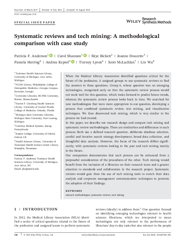 (PDF) Systematic Reviews and Tech Mining, a Methodological Comparison ...