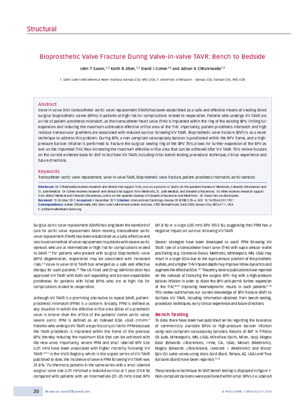 (PDF) Bioprosthetic Valve Fracture During Valve-in-valve TAVR: Bench to ...