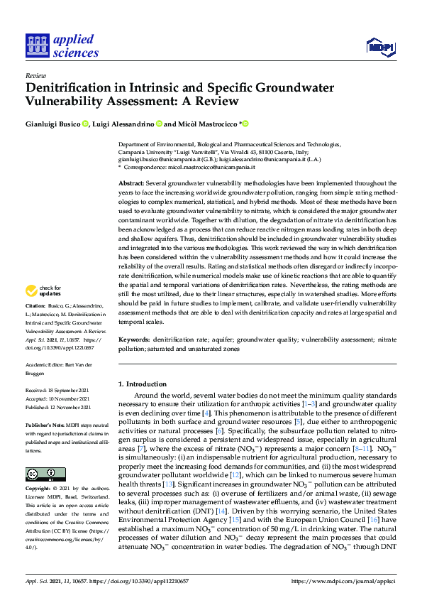 (PDF) Denitrification in Intrinsic and Specific Groundwater Vulnerability Assessment: A Review