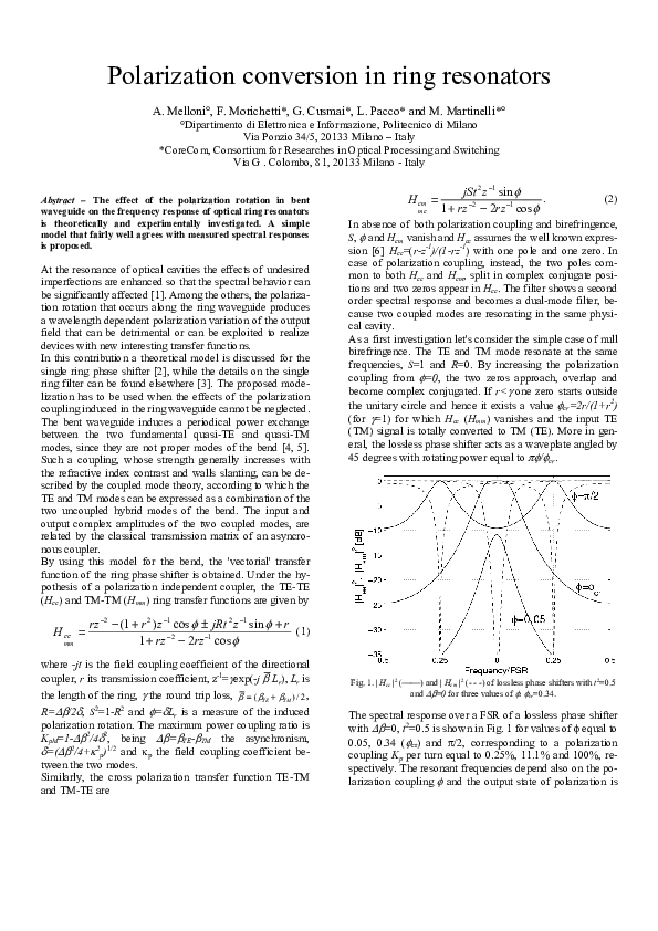 (PDF) Polarization conversion in ring resonators