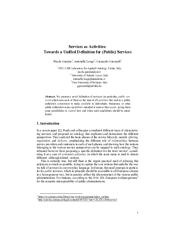 (PDF) Services as Activities: Towards a Unified Definition for (Public ...
