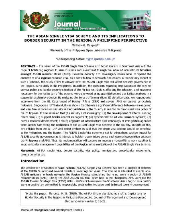 (PDF) The ASEAN Single Visa Scheme and Its Implications to Border ...