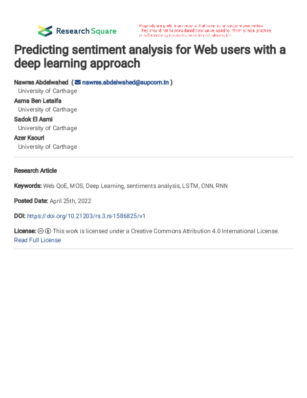 Pdf Predicting Sentiment Analysis For Web Users With A Deep Learning