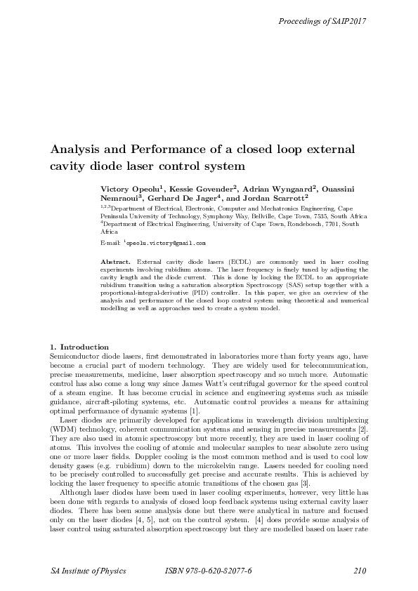(PDF) Analysis and Performance of a closed loop external cavity diode ...