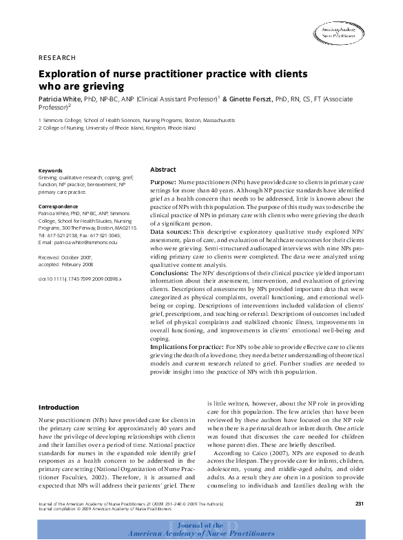 (PDF) Exploration of nurse practitioner practice with clients who are ...