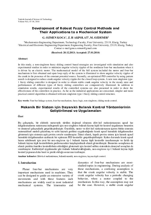 (PDF) Fuzzy Control Methods for Mechanical Systems